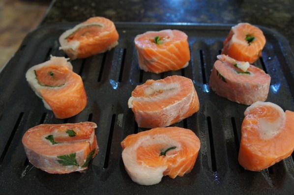 Salmon, Flounder, Scallop Pinwheels with lemon herb butter | Bits and Bytes